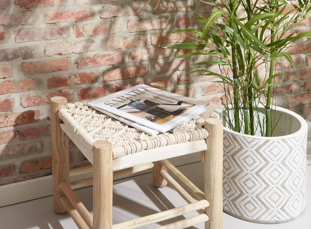 Makramee Stuhl, Boho Hocker, creme – waysens